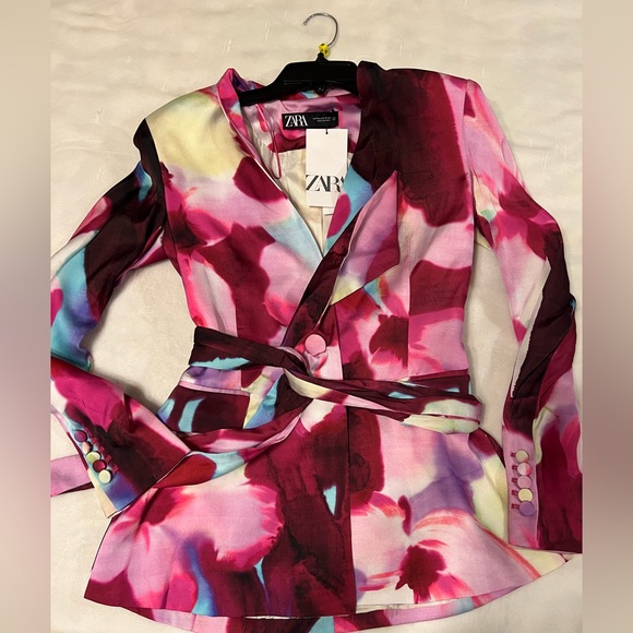 Zara | Jackets & Coats | Zara Multicolor Printed Satin Effect Blazer ...